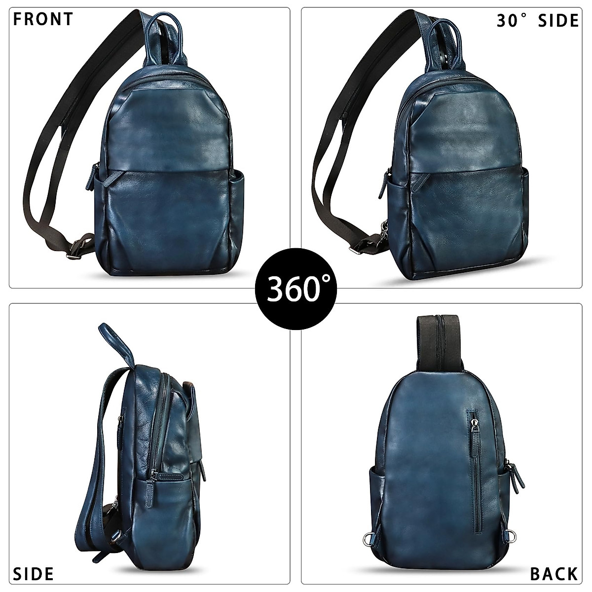 Genuine Leather Sling Bag Retro Crossbody Sling Backpack Handmade Chest Vintage Shoulder Daypack Purse Fanny Pack (NavyBlue)