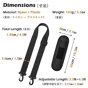 TRIWONDER Bag Shoulder Strap Replacement Adjustable Shoulder Strap with Padded Metal Hooks for Tactical Pouch Shoulder Bag Luggage Duffel Bag Laptop Case Crossbody Bag Pet Carrier(Black)