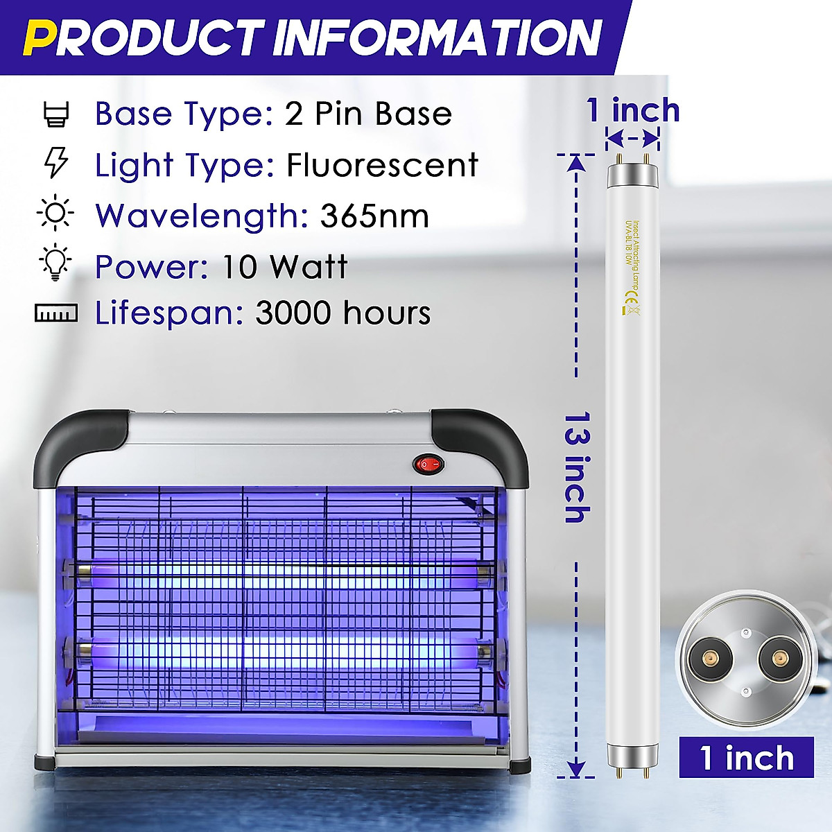 Qualirey 10 Pack Bug Zapper Replacement Light Bulbs 10W for 20W Indoor Bug Zapper, BL T8 F10W 13Inch Light Tube Compatible with Aspectek, Liba, Micnaron, Lulu Home and Other 20W Mosquito Zapper Lamp