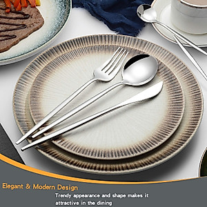 Mirror Modern Flatware Set for 4, 20-Piece Stainless Steel Silverware Set, LaienLife Unique Utensils with Long Forks Spoons and Knives Sets, Great for Home and Restaurant, Dishwasher Safe - Silver