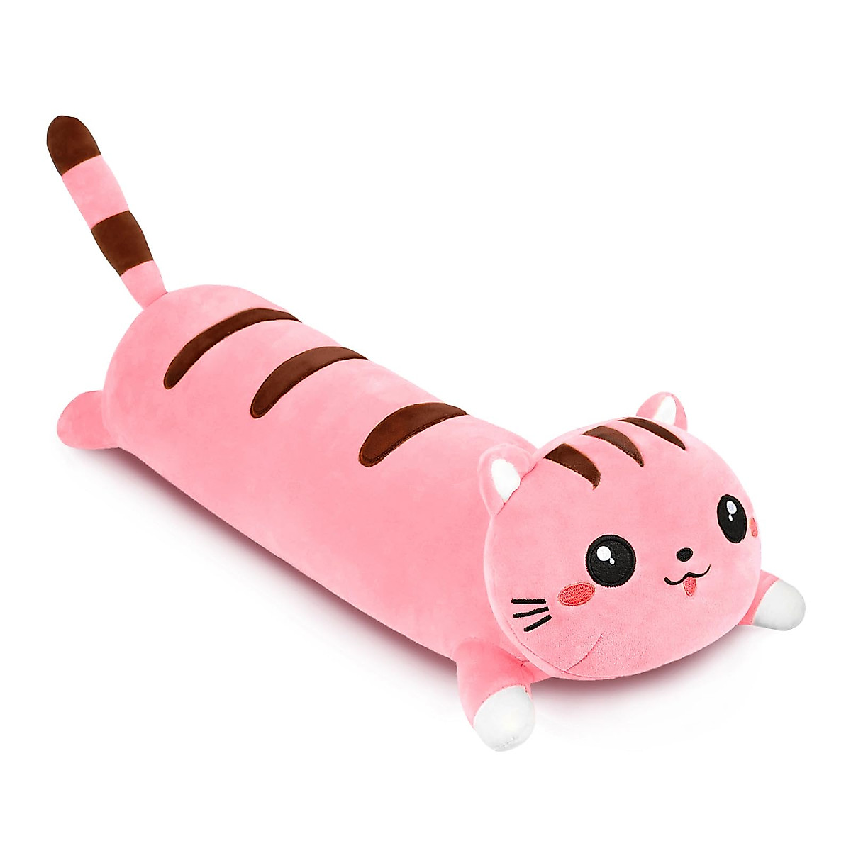 AFAN Long Cat Plush Cute Cat Body Pillows Kawaii Stuffed Animals Plushies Soft Cuddly Cotton Plush Toys Room Decor Gifts for Kids Girls Boys Adults (Pink, 19.6 Inch)