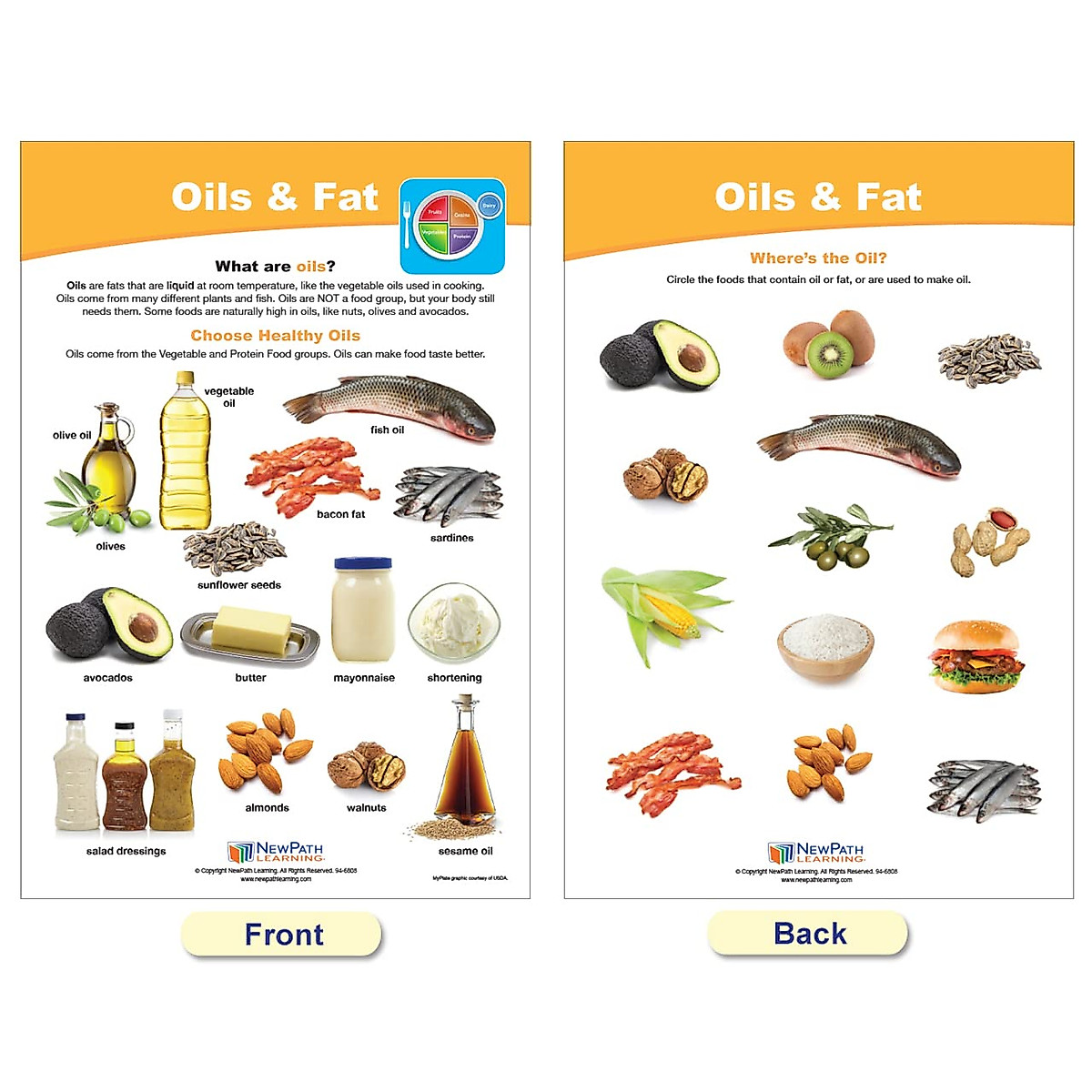 NewPath MyPlate - Food & Nutrition Bulletin Board Charts, Gr 1-4, Set/8 - Laminated, Double-Sided, Full-Color, 12" x 18" (94-1120)