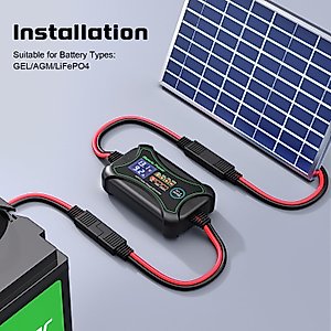 10A MPPT Wireless Solar Charge Controller with BT, Bateria Power 12 Volt Phone APP Intelligent Control Solar Regulator with LCD Display, LED Indicate Light for Gel AGM Lithium LiFePO4(Sunrock 10Pro)