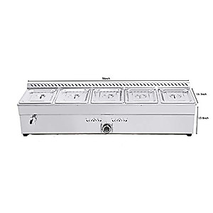 TECHTONGDA Propane Gas Food Soup Warmer Stove Bain Marie Commercial Canteen Buffet Steam Heater 12''x8.7''x6'' Pan 5 Pan