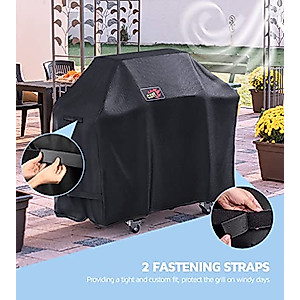 LyriFine 58inch Grill Cover, 600D Polyester Waterproof Heavy Duty Barbecue Gas Grill Cover, Special Fade & Weather Resistant, Outdoor BBQ Cover Fits Weber Char-Broil Nexgrill Brinkmann Grills, Black