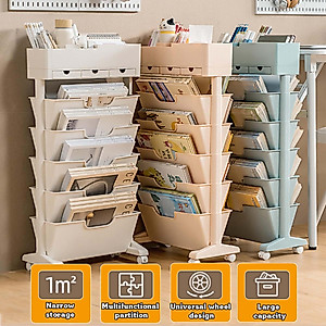 Atkits Rolling Book Shelf Organizer 6 Tier Bookshelf Rolling Cart Portable Bookshelf on Wheels Narrow for Bedroom Living Room Home School,White