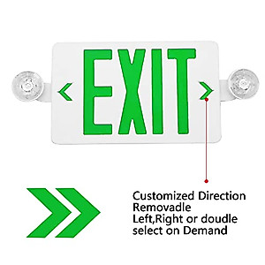 OSTEK Green LED Exit Sign with Emergency Lights, Two LED Adjustable Head Emergency Exit Lights with Battery Backup, Dual LED Lamp ABS Fire Resistance UL-Listed 120-277V (1)