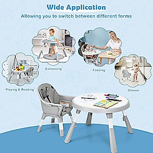 HONEY JOY 7 in 1 High Chair, Baby Highchair with Storage Basket, Convert to Toddler Chair & Table/Booster Seat/Building Block Table/Infant Feeding Chair/Baby Activity Center Bouncer (Gray)