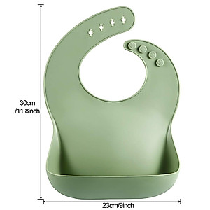 6pcs Baby Weaning Supplies, Silicone Baby Feeding Set, Suction Cup Divider with Suction Cup Adjustable Bib Soft Spoon Fork, Baby Self-Feeder Toddler Dinnerware Cutlery 6pack (Green)