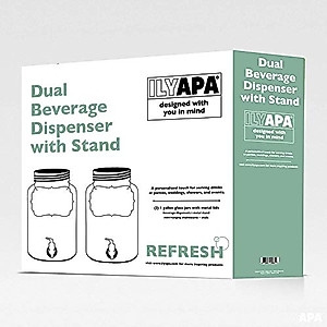 Outdoor Glass Beverage Dispenser 2 Pack with Sturdy Metal Base, Hanging Chalkboards & Stainless Steel Spigots - 1 Gallon Double Drink Dispensers for Lemonade, Tea, Cold Water, Laundry Detergent & More