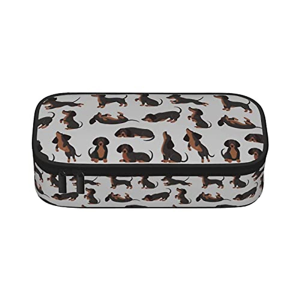 Yrebyou Cute Cartoon Dachshund Dog Pencil Case Large Capacity Pouch Pen Marker Desk Stationery Organizer Box Cosmetic Makeup Bag for School Office College University Student Girls Boys