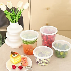 Moretoes 60 Mix Sets Plastic Deli Disposable Food Storage Containers With Airtight Lids, Heavy-Duty Microwaveable Airtight Container For Soups, Meal Prep, Leftovers, Sauces (2 Sizes, 16oz, 32oz)