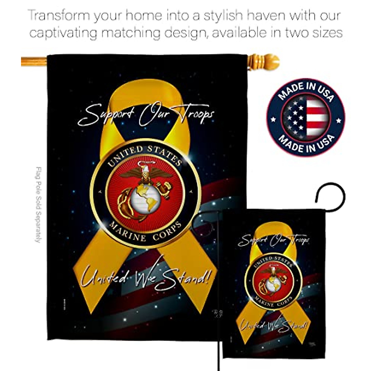 Breeze Decor Support Marine Corps Garden House Flag Kit Armed Forces USMC Semper Fi United State American Military Veteran Retire Official Decoration Banner Small Yard Gift Double-Sided, Made in USA
