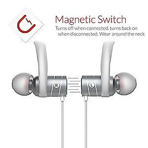 Crave Octane Wireless Bluetooth Earphones, in-Ear Sweat and Water Resistant Stereo Headphones Earbuds with 8 Hour Battery, Magnetic Ends, Built-in Mic – Silver