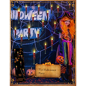 Qaeshi Floating Candles with Wand Remote, 10Pcs Magic Warm Flickering Flameless Hanging Candles,Battery Operated Window LED Taper Lights for Halloween Christmas Decor Home Party