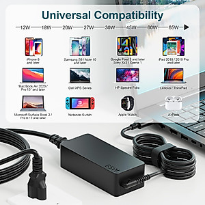 USB-C 65W 45W AC Replacement Charger fit for Lenovo ThinkPad T480 T490 T580 ADLX65YDC2A ADLX65YLC2D ADLX65YDC3A ADLX65YDC2D chromebook 2nd Gen S330 65W Laptop Power Supply Adapter Cord