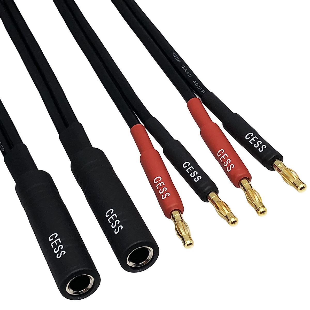 CESS-020 1/4 Inch TS to Dual Banana Plug Speaker Adaptor, 6 Inch - Mono 6.35mm Female Jack to Banana Cable - 2 Pack