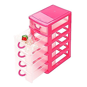 Mini Desktop Drawer, Multi-layer Plastic Drawer Storage Box Cosmetic Storage Container Tabletop Sundries Storage Case, Removable Desktop Organizer Box (Pink, Five Layers)
