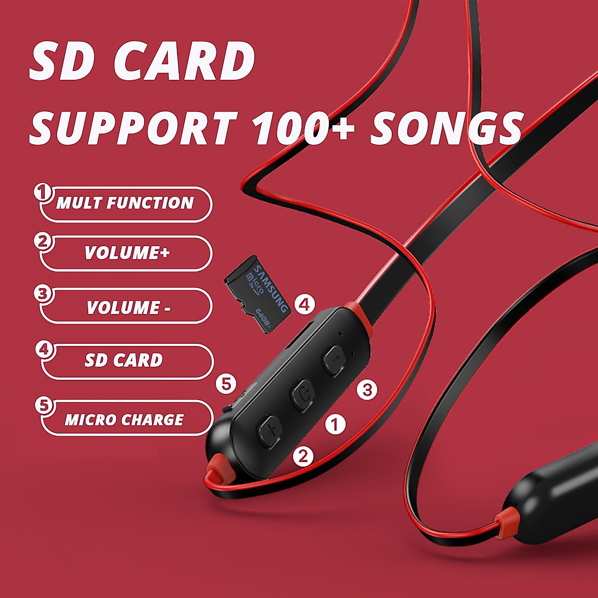 Xmenha Neckband Bluetooth Headphones Earbuds Magnetic Wireless Around The Neck Ear Buds Wired Retractable Waterproof Sports Long Battery Life