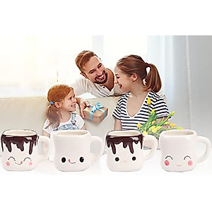 Marshmallow Mugs Set of 4 with Handle Cute Marshmallow Cups Cute Mugs for Kids Hot Chocolate Cocoa Mugs Gifts for Kids Women Christmas Mugs Mother's Day Cute Coffee Mug Set 6OZ