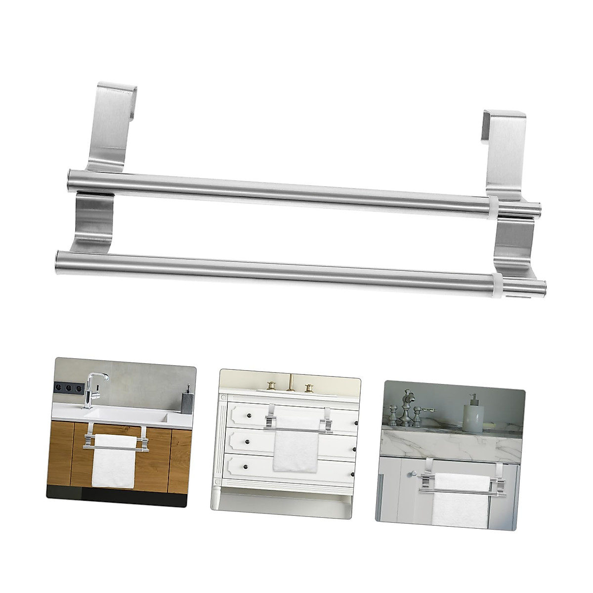 Beatifufu Double Layer Towel Rack Stainless Steel Hangers Wall Storage Cabinet Hanger Wall Mounted Towel Holder Cupboard Towel Holder Wall Mounted Clothes Rack Door Towel Shelf No Punching