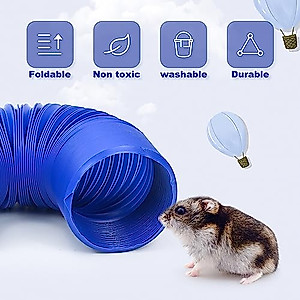 Small Animal Tunnel,1 Collapsible Plastic Guinea Pigs Tube Tunnel&5 Grass Cake&1 Grass Balls&2 Grinding Stones,Fun Toys for Hiding Training Ferrets,Gerbils,Hamsters,Dwarf Rabbits (Small, Blue)