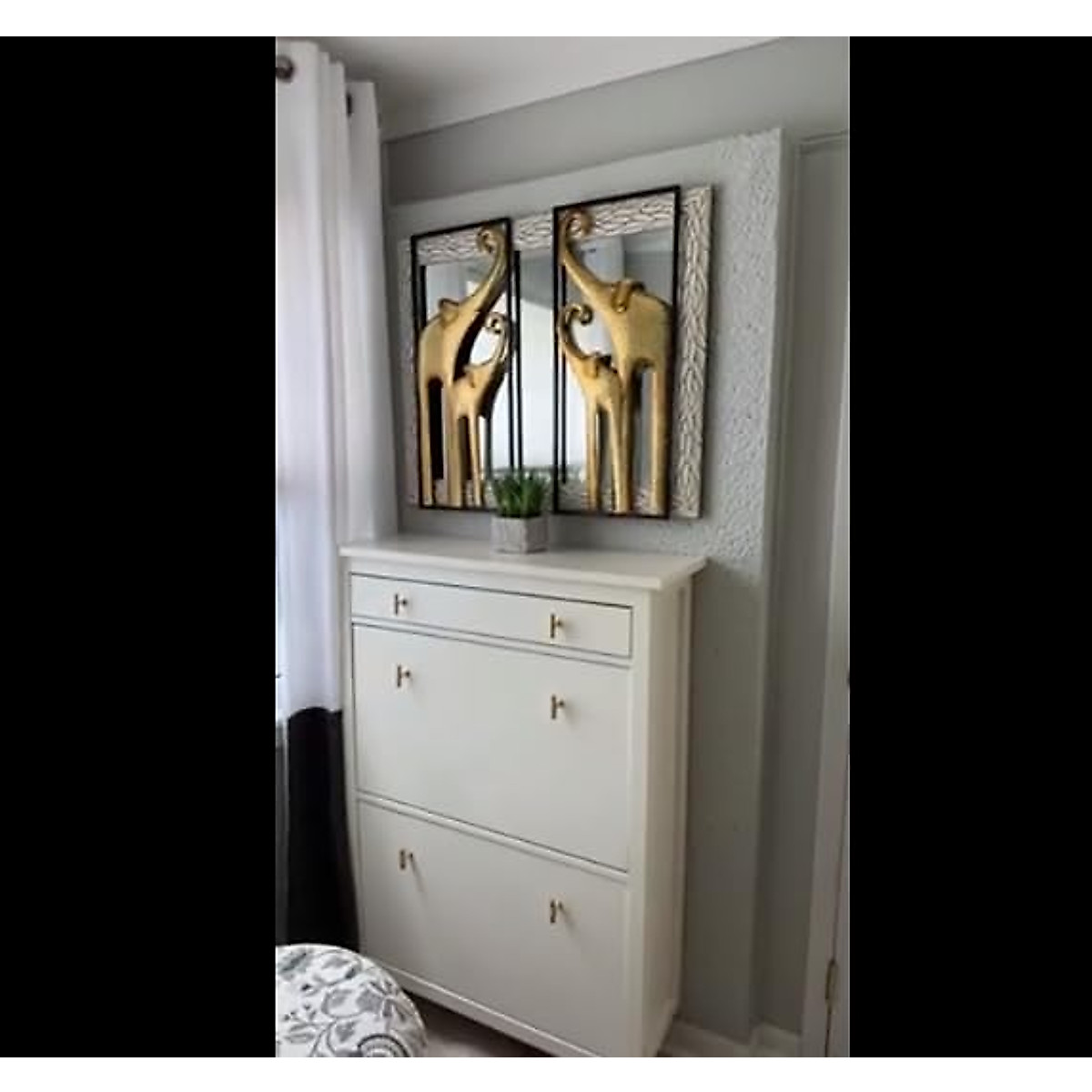 HKaikzo Set of 2 Elephant Wall Decor, African Wall Decor, Gold Elephant Wall Art, Animal Decorations for Living Room, Modern Metal Decor(11.8x27.6in)