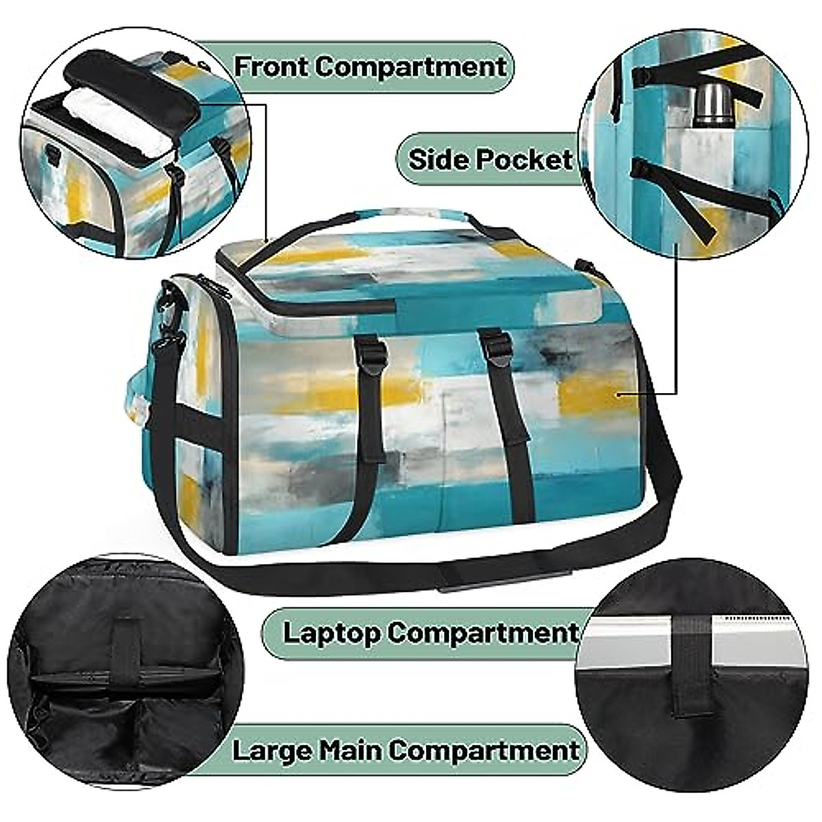 Yellow Light Blue Abstract Oil Painting (04) Gym Duffle Bag for Traveling Sports Tote Gym Bag with Shoes Compartment Water-resistant Workout Bag Weekender Bag Backpack for Men Women