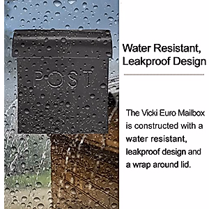 NACH Wall Mount Mailboxes for Outside, 11x4.5x12.5 in Black Mailbox, Waterproof Mailbox for House - Vicki-Style Mailbox