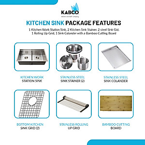 KABCO 32 Inch Workstation Kitchen Sink Stainless Steel Undermount Double Bowl Zero Radius Sound and Heatproof Ledge Design Sink 32" X 19" X 10"