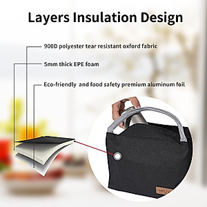 LADDERU Insulated Lunch Bags Reusable Lunch Box Large Tote Bag for Women Men Kids, Cooler Bag for Office Work Picnic School Beach Travel (Black)