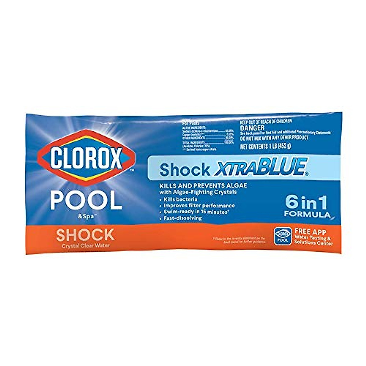 Clorox Pool&Spa 33506CLX Pool Shock XtraBlue (6 1-lb Bags), 6 Pack, White