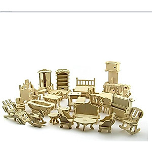 NWFashion 17" Wooden Dream Dollhouse 2 Floors with Furnitures DIY Kits for Christmas Party Dollouse (Gothic Furnitures Sets)