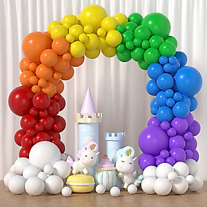 Rainbow Balloons Garland Arch Kit, Mixed Size Assorted Color Balloons Rainbow Balloon Arch Kit Latex Colorful Balloon Garland for Rainbow Birthday Baby Shower Wedding Party Decorations