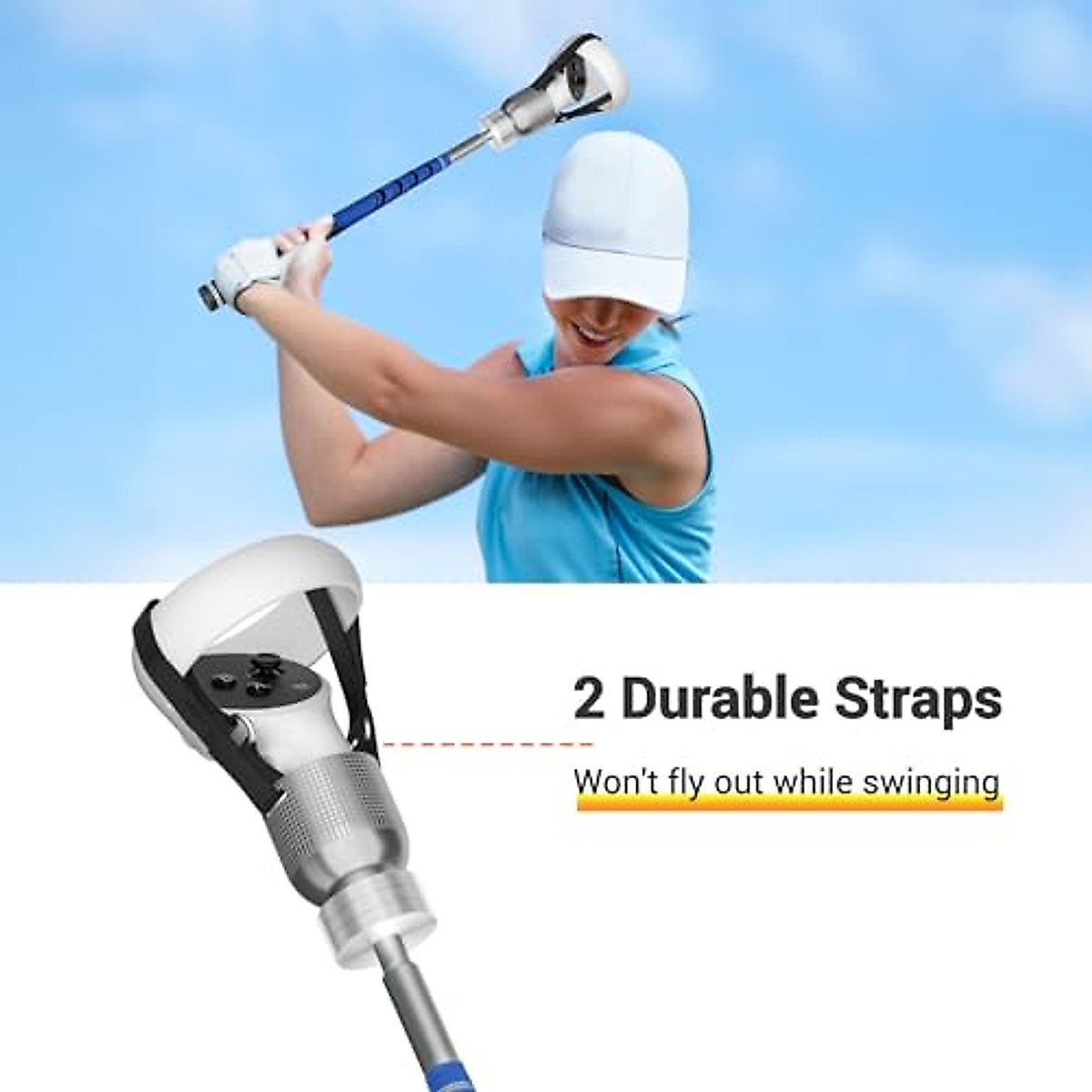 ZHGM Adjustable Weighted VR Golf Club Attachment for Oculus Quest 2/ Meta Quest 2, Aluminum Golf Club Handle Accessory with Realistic Rubber Grip& 2 Straps, 1: 1 Molded Controller Cup, Blue
