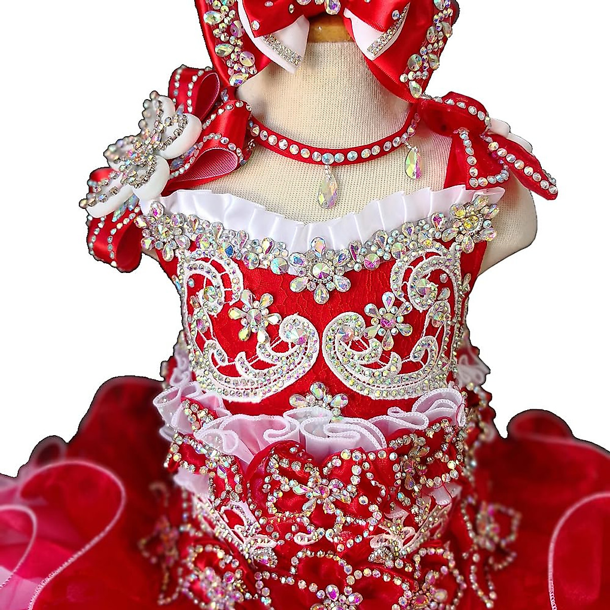 Jenniferwu G016 Glitz Infant Toddler Baby Newborn Little Girl's Pageant Party Birthday Dress RED Size 12-18M