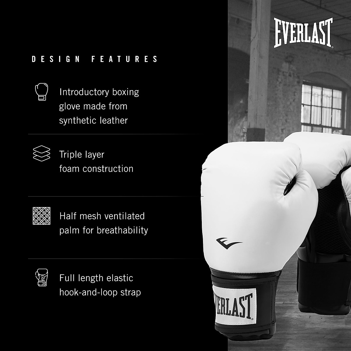 Everlast Prostyle 2 Boxing Gloves, Entry Level Training Gloves for Men and Women, Secure Fit Hook and Loop Closure & Ventilation, Heavy Bag & Speedbag Training 12 oz (White)