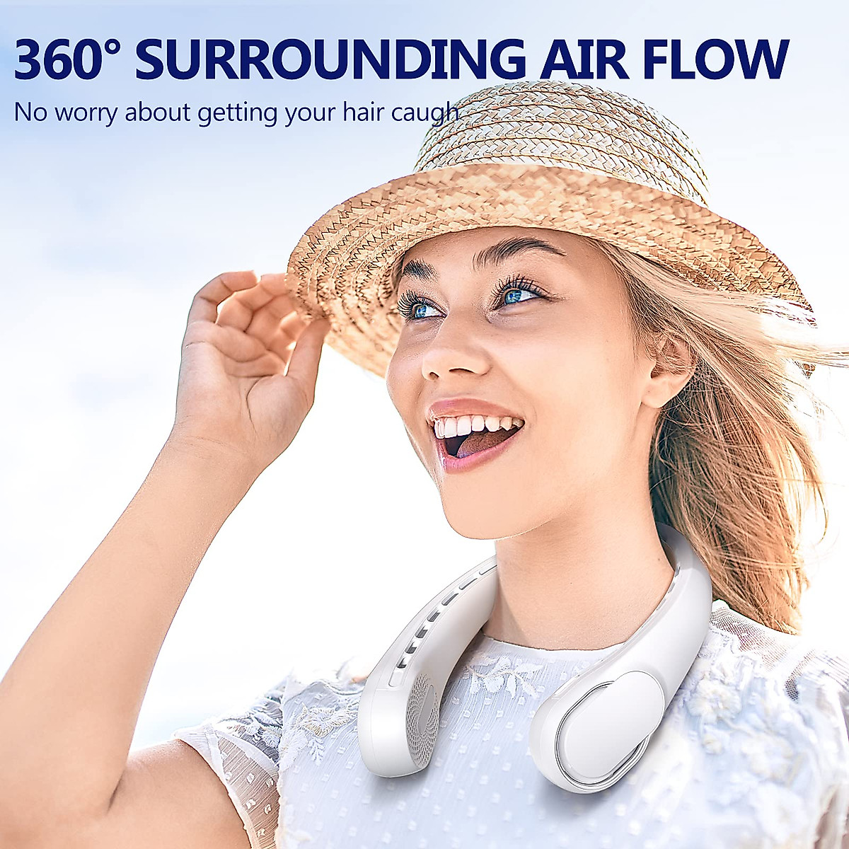 SmartDevil Neck Fan, 4000mAh Rechargeable Portable Neck Fan, Bladeless Neck Fan, Personal Wearable Fan with Upgraded Air Volume, 3 Speeds, 360° Cooling, for Travel, Outdoor, Working, White