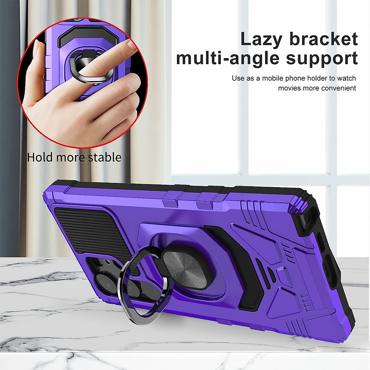 Ailiber for Samsung Galaxy S23 Ultra Cell Phone Case, Samsung S23 Ultra 5G Case with Screen Protector, Ring Kickstand for Magnetic Car Mount, Rugged Shockproof Heavy Duty Cover Case-Purple