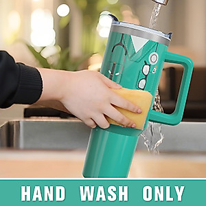 qoepfnsh Nurse 40 oz Tumbler with Handle - Stainless Steel Insulated Travel Coffee Mug Cup - Green - 40oz Tumblers with Lid and Straw - Nurse Gifts for Women