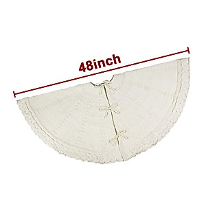 LimBridge Knitted Christmas Tree Skirt: 48 Inches Cream White Tree Skirt, Braided Cable Knit Thick Rustic Christmas Tree Decorations, Farmhouse Christmas Decor Xmas Holiday Home Party Decorations