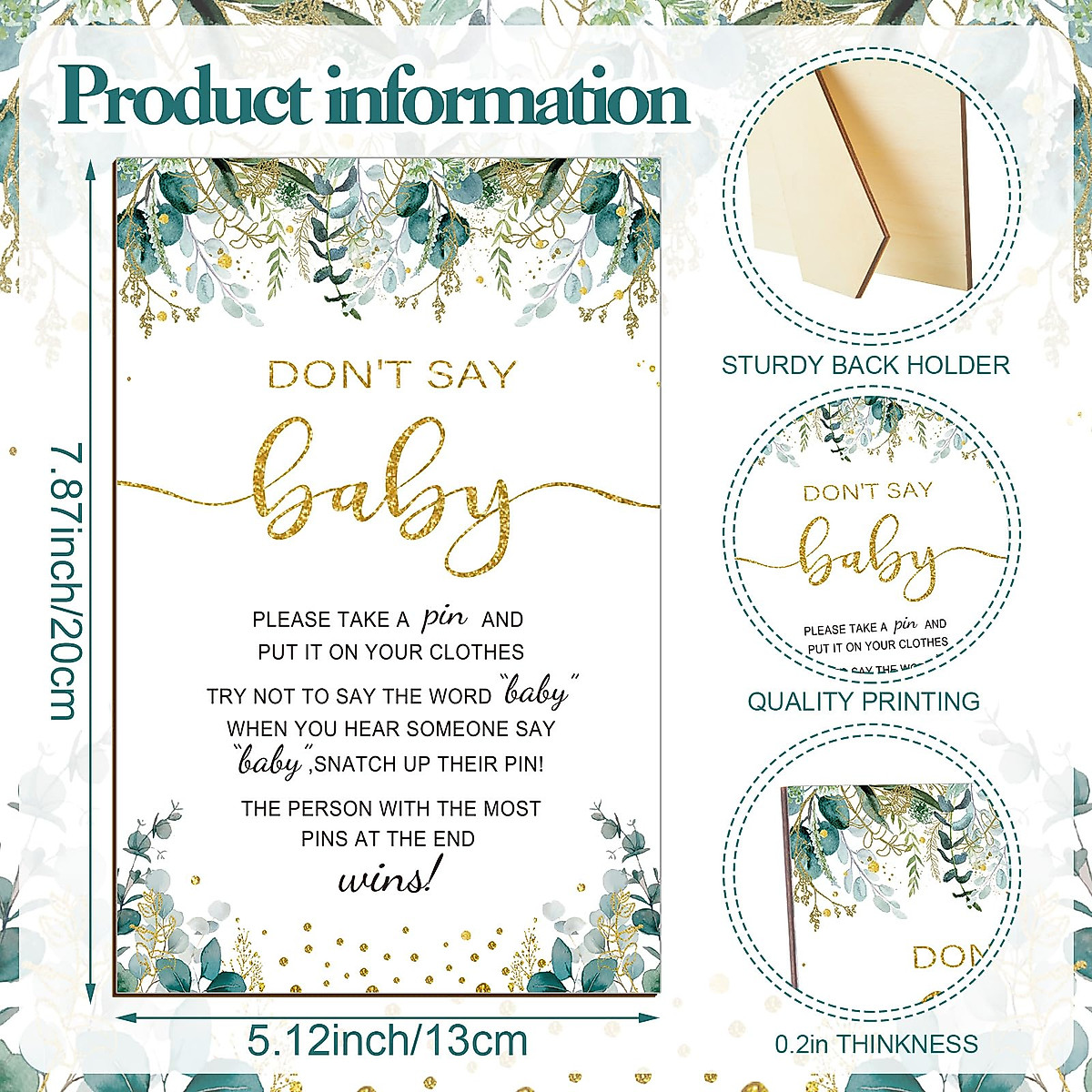 Patelai 321 Pcs Baby Shower Games Supplies, 5 Sets (50 Cards Each) Activities Cards with 20 Pencils 1 Don't Say Baby Sign 50 Clothespin(Greenery)