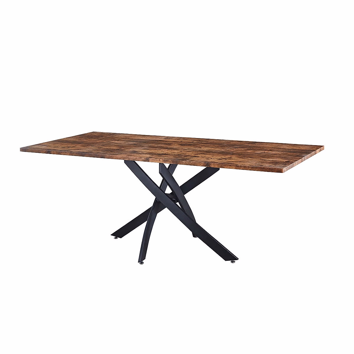 Mid-Century Dining Table for 6 People,63" Dining Room Table,Farmhouse Kitchen Table with Walnut Printed Wooden Table,Modern Dining Room Table with Black Metal Legs