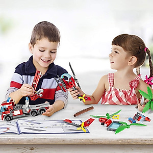 QLT QIAOLETONG City Fire Station Building Kit, 774 Pcs Building Set Including Fire Station, Fire Truck, Fire Helicopter,Fire Fighter, City Building Blocks STEM Toys Gift for Boys 6-10 Years Old.