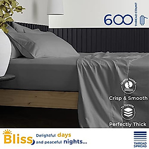 THREAD SPREAD Luxury Egyptian Cotton Sheets King Size - 600 Thread Count Sheets King 4 PC Luxury Sheets King Size, 16" Deep Pocket, Soft, Cooling Sateen Weave Hotel Luxury Bed Sheets Set - Dark Grey