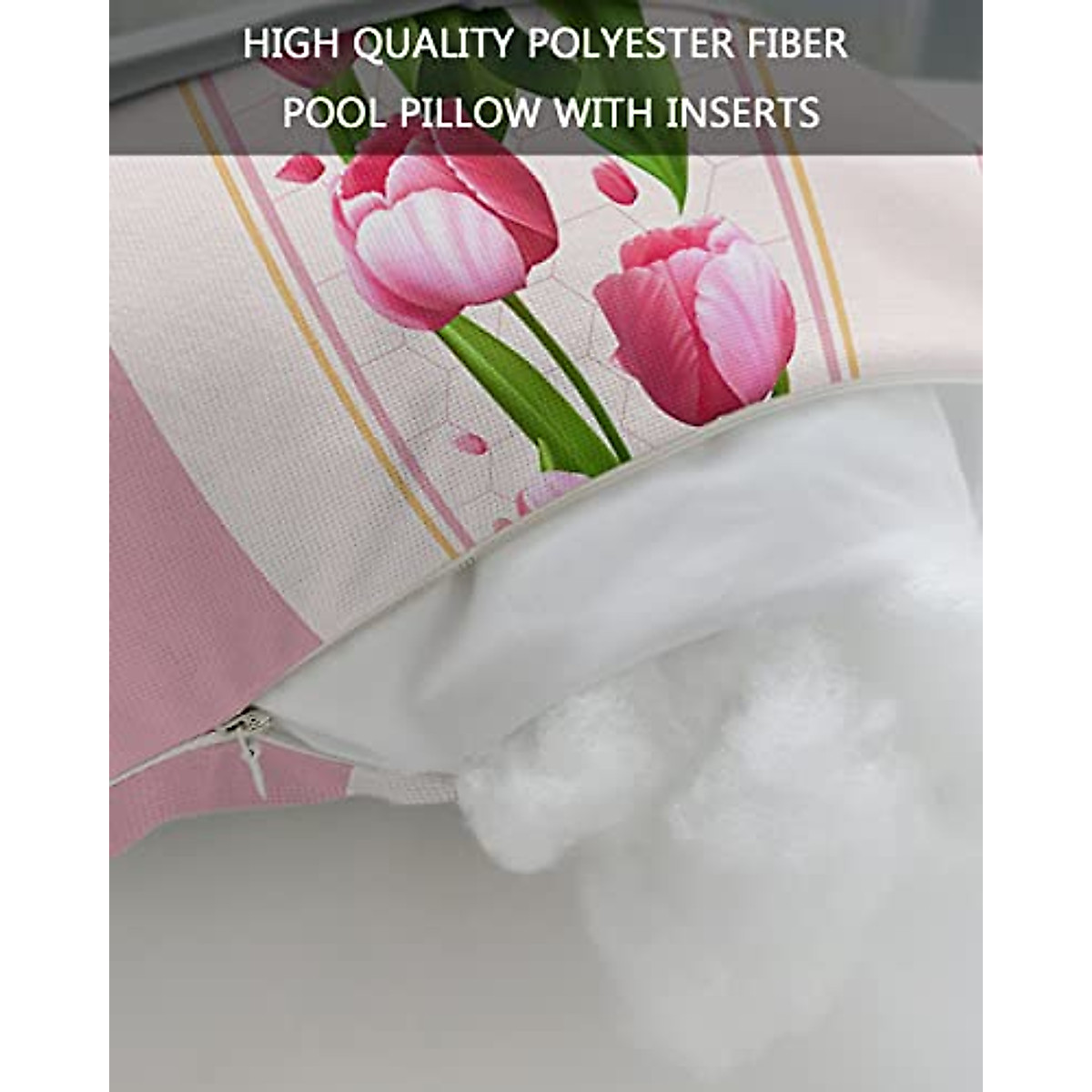 Recliner Head Pillow Ledge Loungers Chair Pillows with Insert Mother's Day Watercolor Tulips Pink Border Lumbar Pillow with Adjustable Strap Outdoor Waterproof Patio Pillows for Beach Pool, 2 PCS