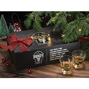 ROCKSLY Whiskey Stones Gift Set for Men | Whiskey Decanter Set With Wood Stand | Bourbon Decanter with Scotch Glasses, 8 Granite Whiskey Stones| Ideal For Whiskey Lovers | Gift Set For Dad, Boyfriend