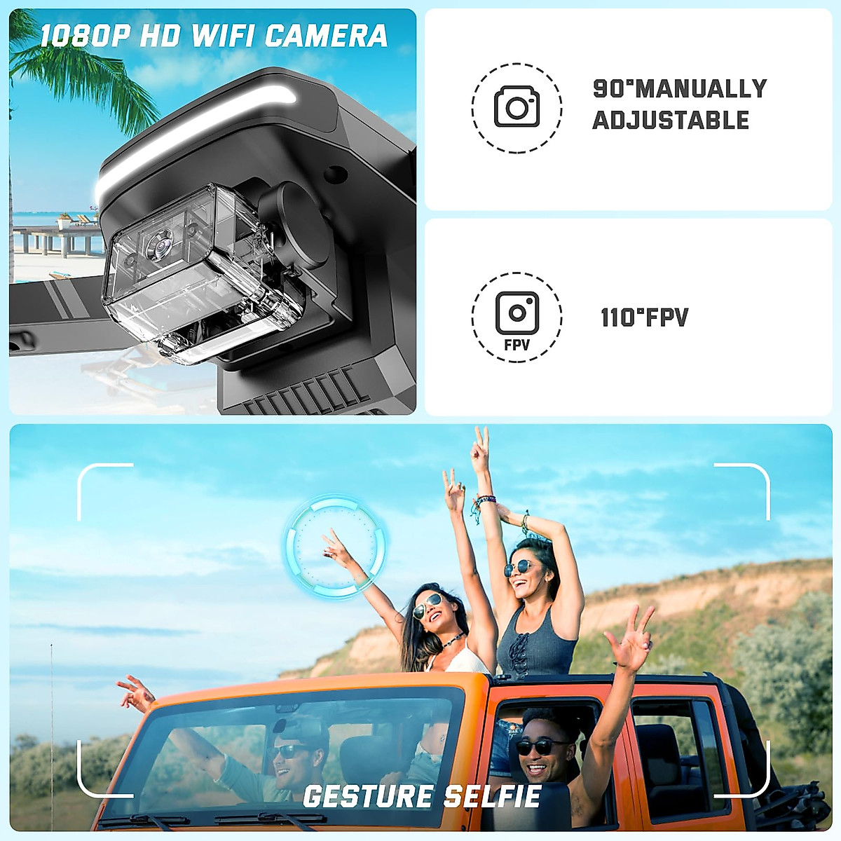 Heygelo S80 Drone with Camera for Adults, Foldable 1080P HD Mini Drones for Kids Beginners, Remote Control Helicopter Boys Toys/Gift with FPV Live Video, Full Guards, One Key Start, 2 Batteries