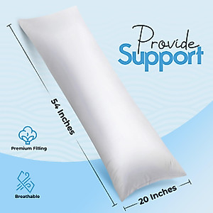 Utopia Bedding Full Body Pillow for Adults (White, 20 x 54 Inch), Long Pillow for Sleeping, Large Pillow Insert for Side Sleepers