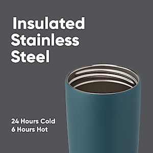 Owala SmoothSip Slider Insulated Stainless Steel Coffee Tumbler, Reusable Iced Coffee Cup, Hot Coffee Travel Mug, BPA Free 20 oz, Grey/Blue (High Dive)